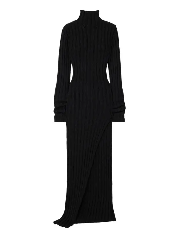 ANN DEMEULEMEESTER Cyntia Ribbed Wool Turtleneck Sweater - Black
