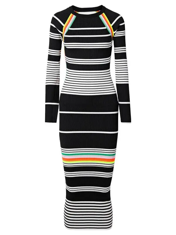 Christopher John Rogers Open-back Striped Ribbed-knit Midi Dress - Multi