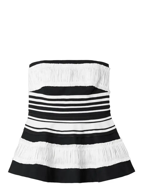 Christopher John Rogers Strapless Striped Taffeta And Grosgrain-trimmed Peplum Top - Multi