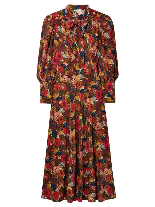 DÔEN Blossom' Pussy-bow Floral-print Silk-crepe Maxi Dress - Multi