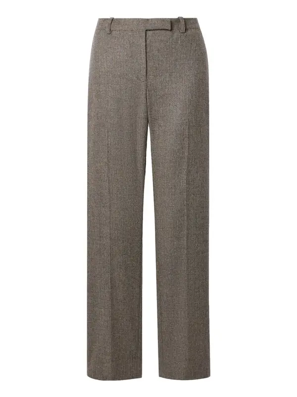 Veronica De Piante Riley Herringbone Pinstriped Wool And Cashmere-blend Wide-leg Pants - Neutrals