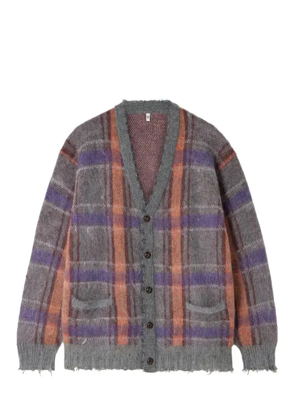 R13 Checked Frayed Brushed-knit Cardigan - Multi