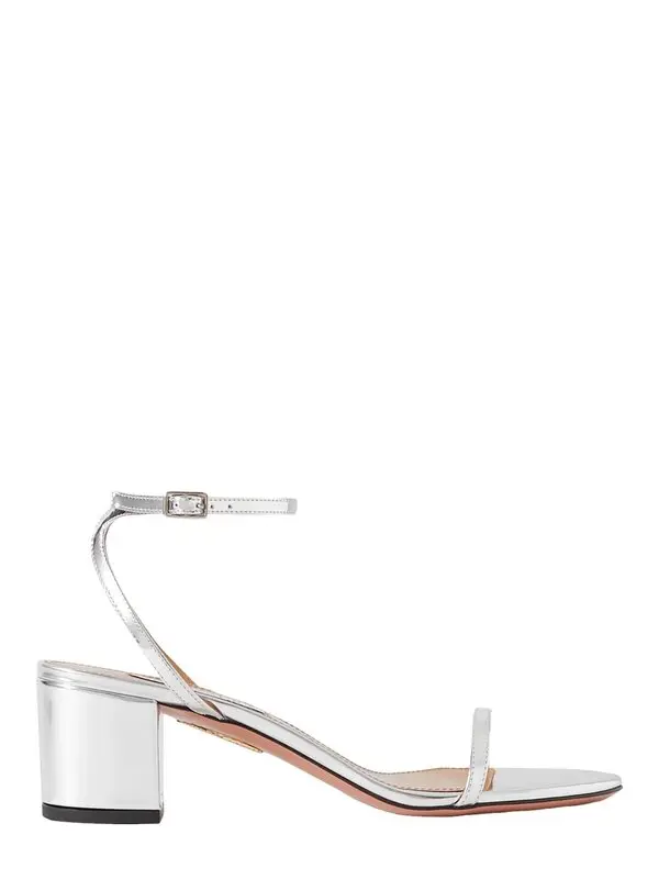 AQUAZZURA Metallic Leather Block Heel Sandals - Silver