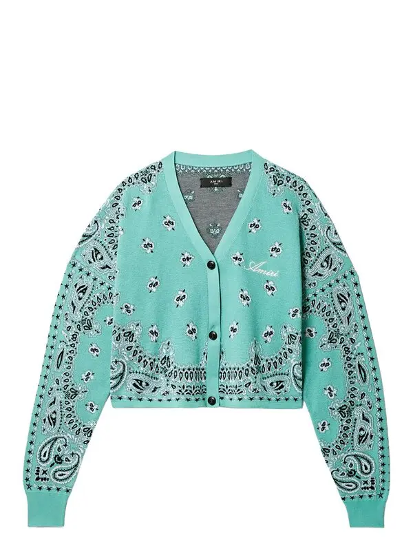 Amiri Bandana Jacquard-knit Cotton Cardigan - Blue