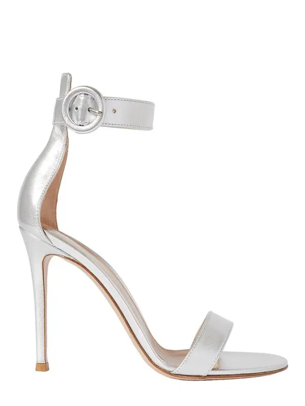 GIANVITO ROSSI Portofino Metallic Leather Sandals - Silver
