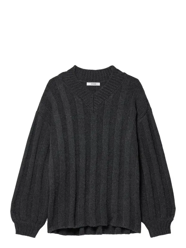 INTERIOR The Drew Oversized Ribbed Cashmere V-neck Sweater - Gray