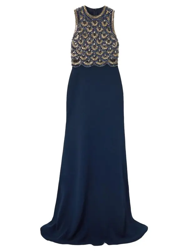 Naeem Khan Embellished Tulle And Crepe Gown - Blue