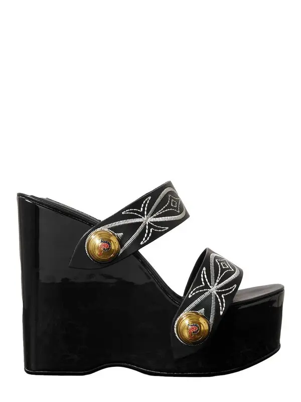 Emilio Pucci Embellished Leather Wedge Sandals - Black