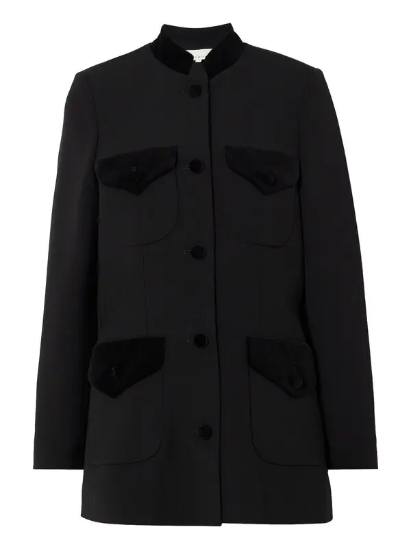 LIBEROWE Raja Velvet-trimmed Wool Jacket - Black