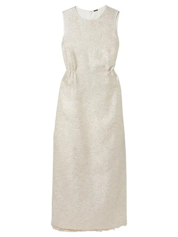 Adam Lippes Fringed Tweed Maxi Dress - Metallic