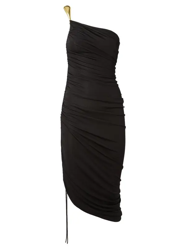 Bottega Veneta One-shoulder Asymmetric Midi Dress - Black