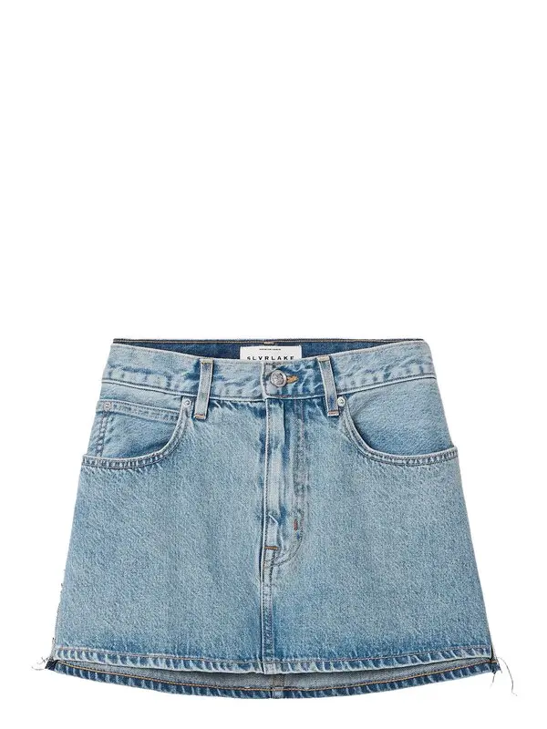 SLVRLAKE Frayed Paneled Denim Mini Skirt - Blue