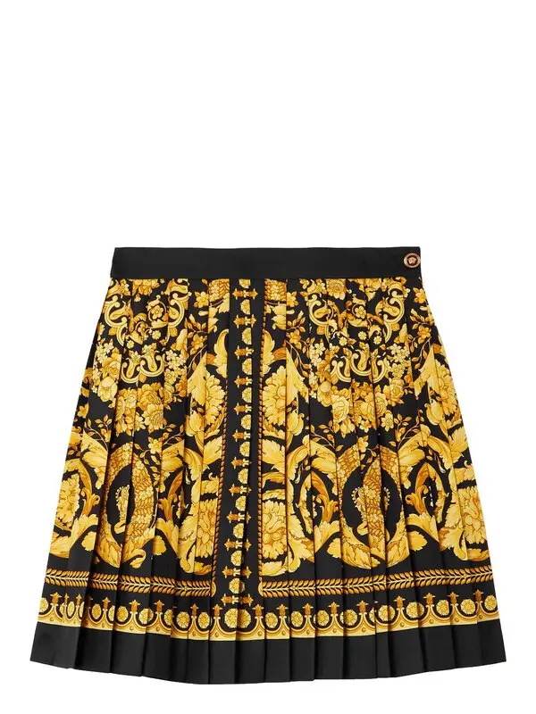 Versace Pleated Printed Silk-twill Mini Skirt - Gold