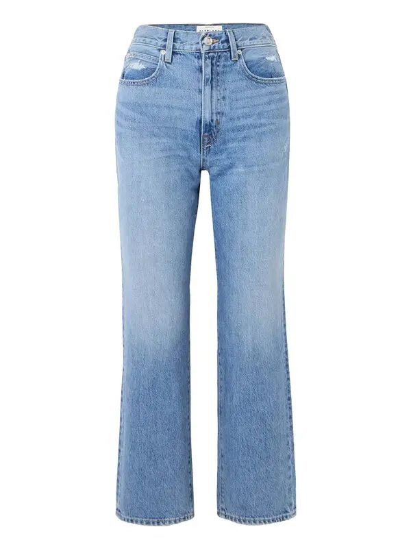 SLVRLAKE London Cropped Distressed High-rise Straight-leg Jeans - Blue