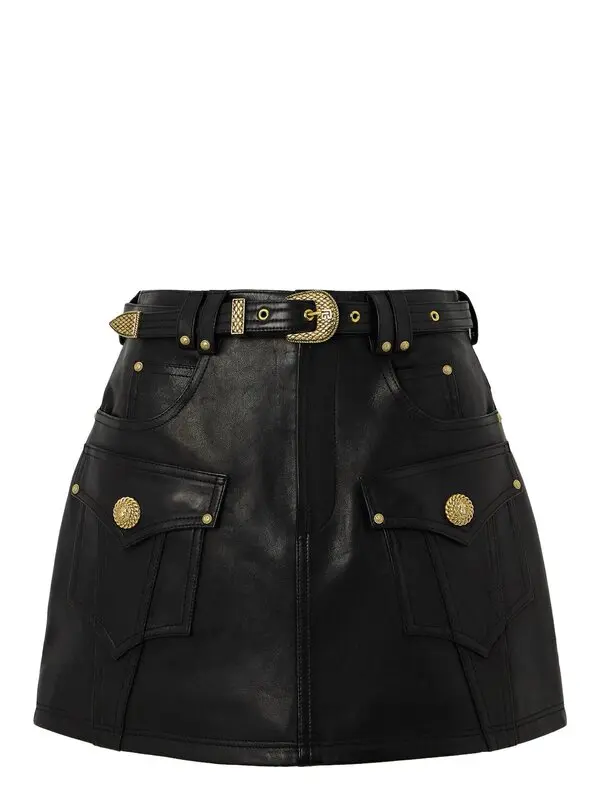 Balmain Embellished Leather Mini Skirt - Black
