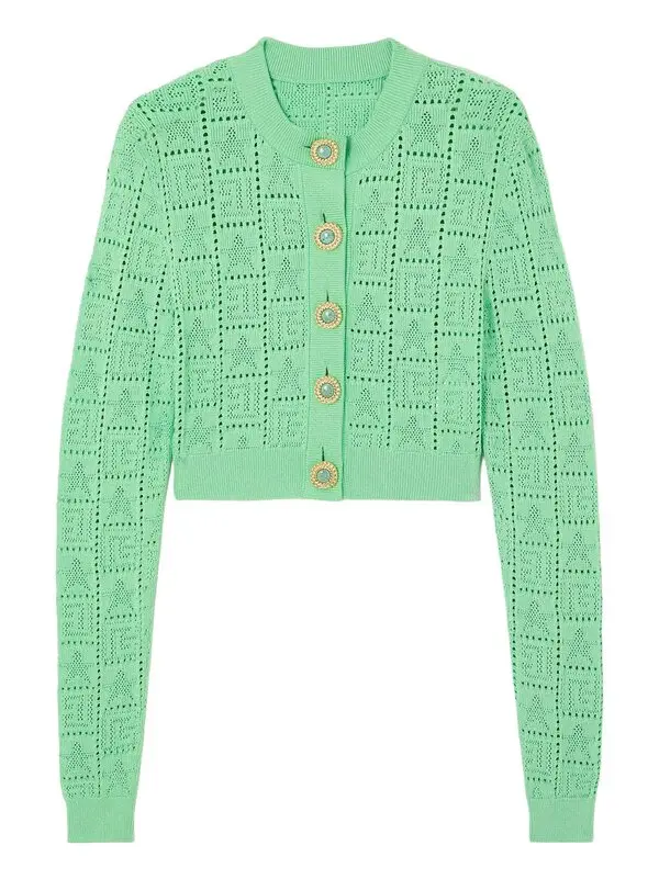 Balmain Cropped Pointelle-knit Cardigan - Blue