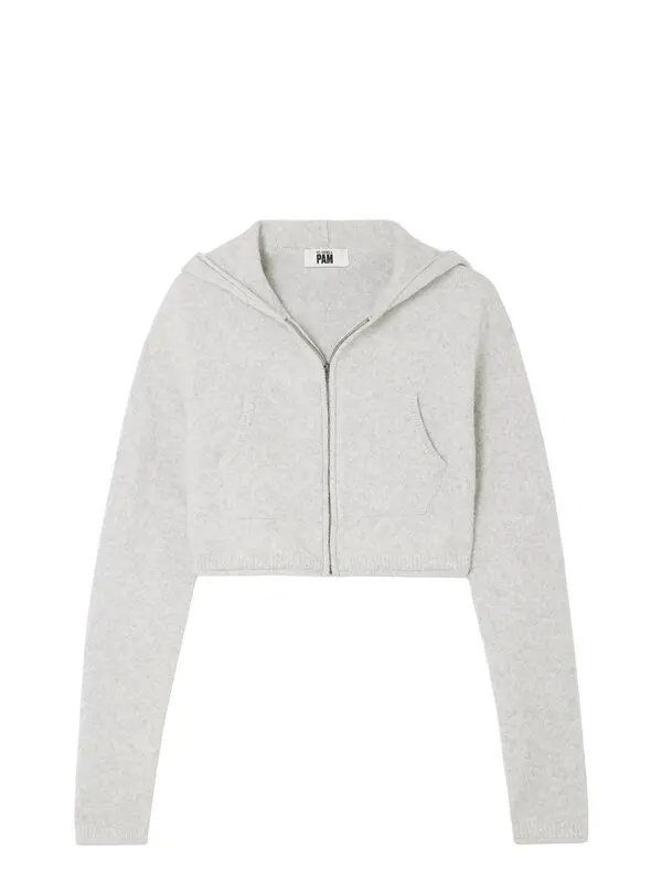 RE/DONE Net Sustain + Pamela Anderson Cropped Brushed Organic Cotton-blend Hoodie - Gray