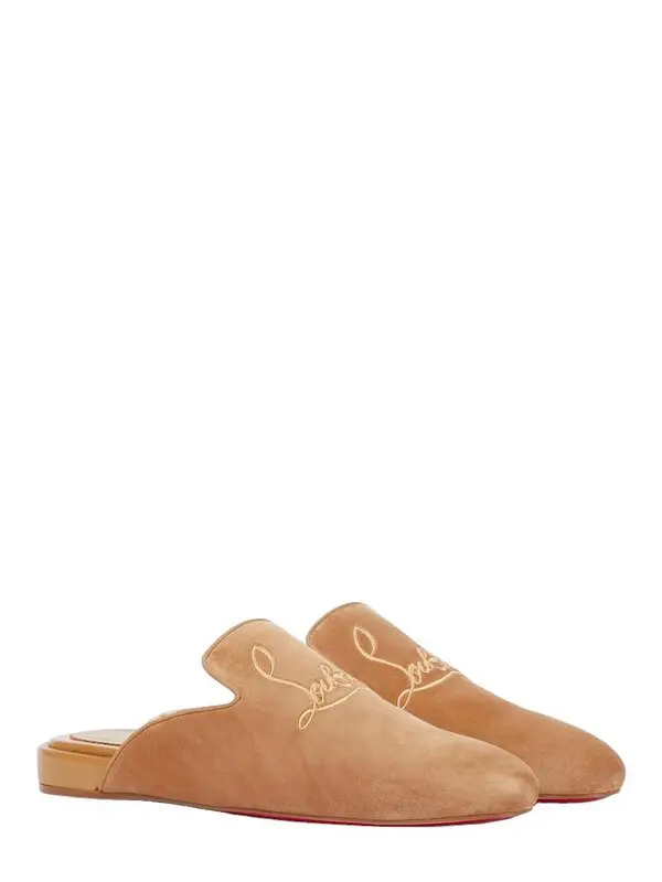 CHRISTIAN LOUBOUTIN Navy Coolito Flat Mules - Brown