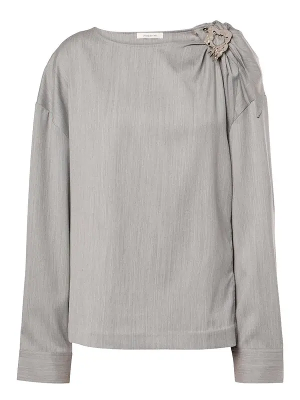 JACQUES WEI Embellished Wool Blouse - Grey