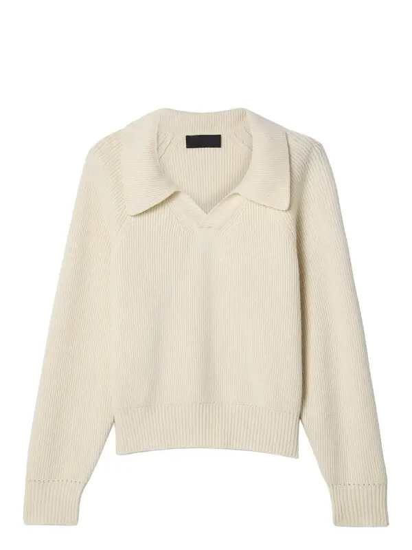 NILI LOTAN Selena Ribbed Wool Polo Sweater - Neutrals