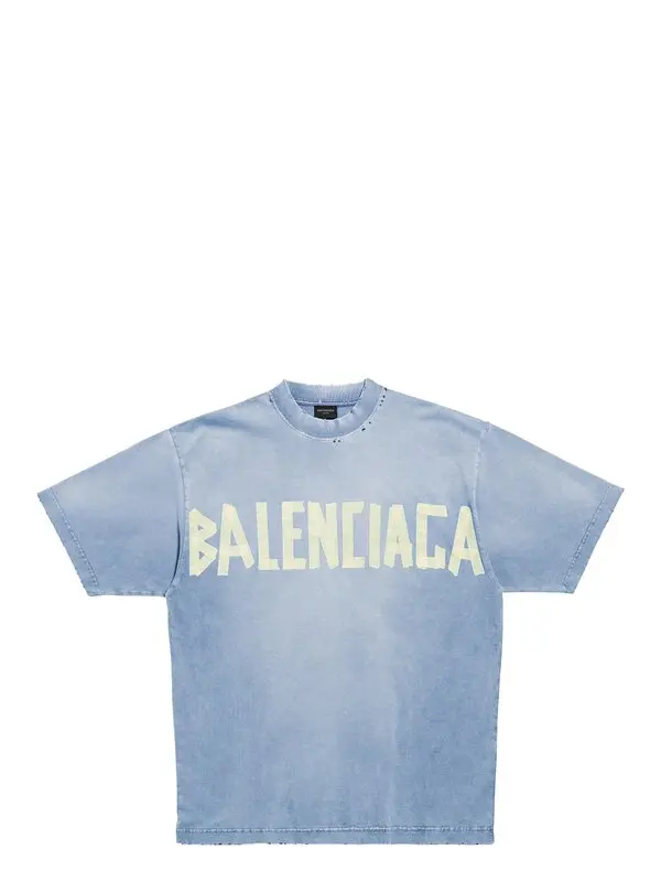 Balenciaga Cotton Distressed Logo T-shirt - Blue