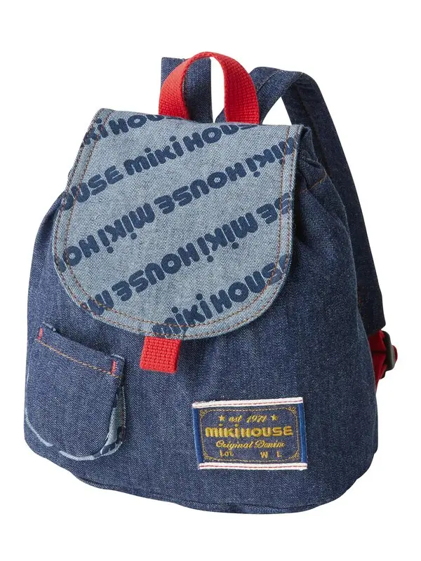 MIKI HOUSE Denim Backpack With Embroidered Logo - Navy