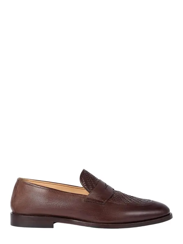 Brunello Cucinelli Leather Woven Loafers - Brown