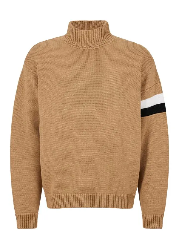 BOSS Wool Signature Stripe Mock Neck Sweater - Beige