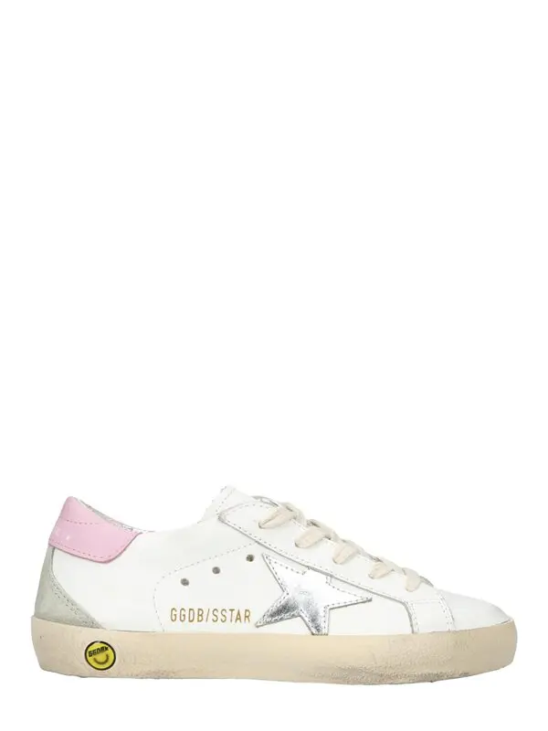 GOLDEN GOOSE Leather Super Star Sneakers With Metallic Star Appliqu - Silver