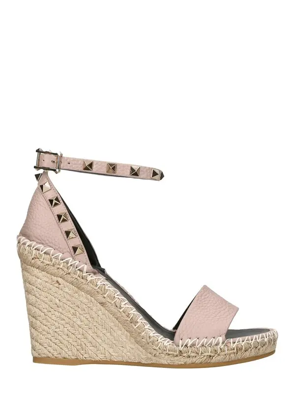 Valentino Garavani Leather Rockstud Espadrille Wedge Sandals - Nude