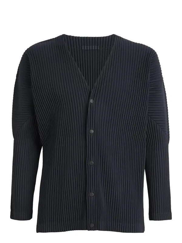 Issey Miyake V-neck Pleated Cardigan - Navy