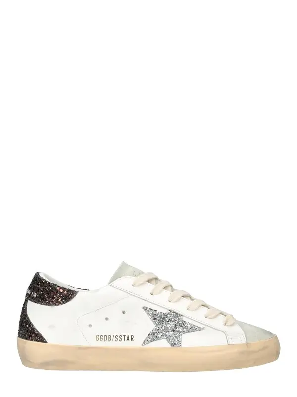 GOLDEN GOOSE Leather Superstar Sneakers With Glitter Embellishments - White