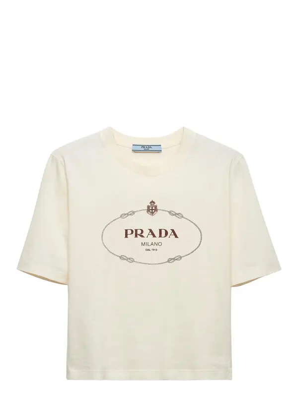 Prada Cotton T-shirt With Savoy Logo - Neutral