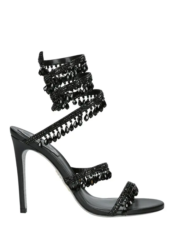 Rene Caovilla Satin Embellished Stiletto Sandals - Black