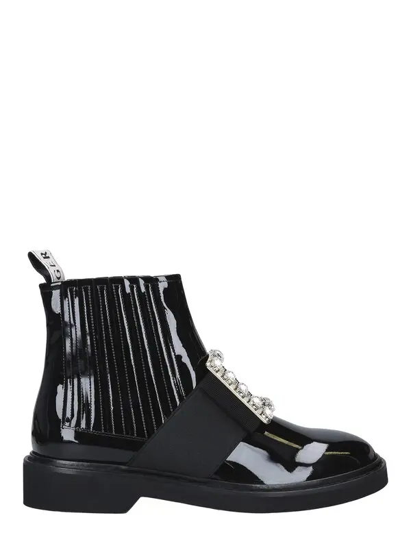 ROGER VIVIER Crystal-embellished Patent Chelsea Boots - Black