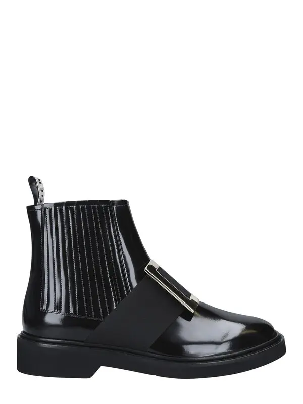 ROGER VIVIER Patent Leather Chelsea Boots With Crystal Buckle - Black