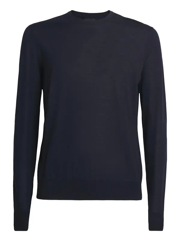 Giorgio Armani Fine Knit Wool Crew Neck Sweater - Blue