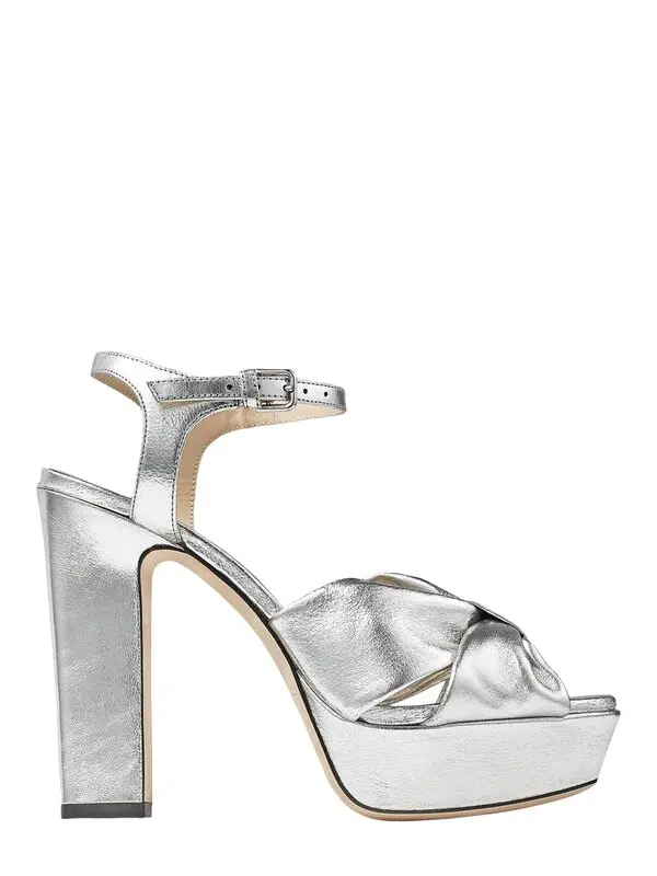 JIMMY CHOO Heloise Leather Platform Sandals - Silver