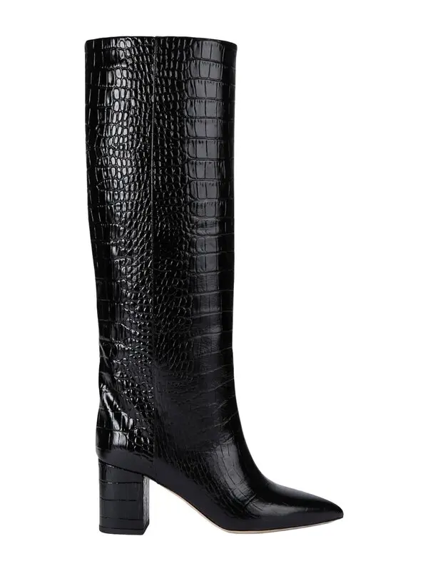 Paris Texas Croc-embossed Leather Knee-high Block Heel Boots - Black