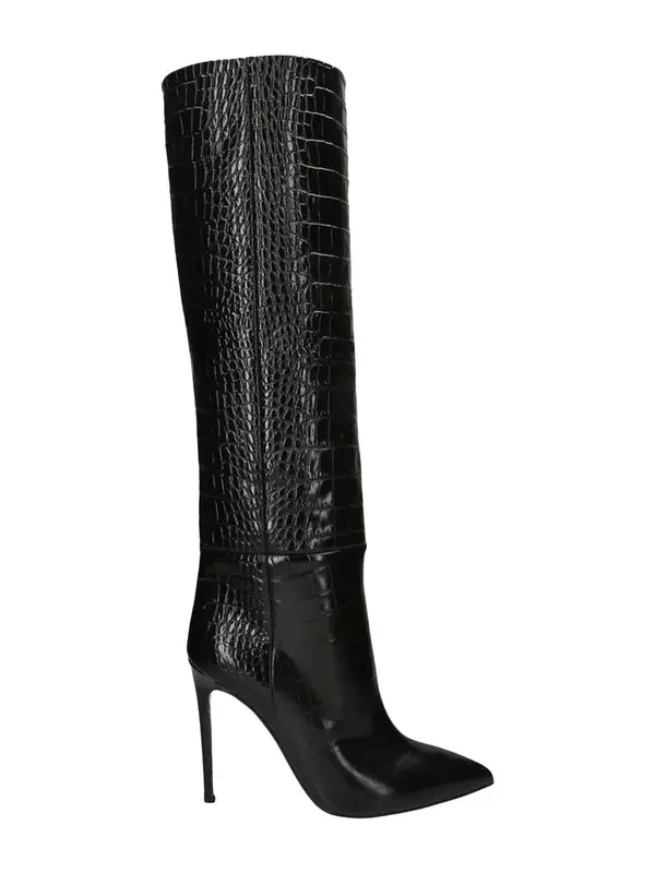 Paris Texas Croc-embossed Leather Knee-high Stiletto Boots - Black