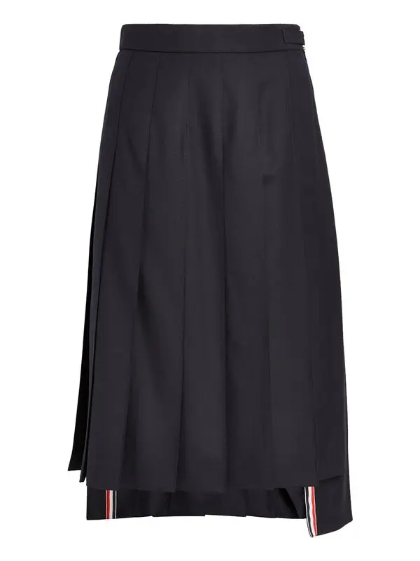 Thom Browne Pleated Midi Skirt With Tricolour Stripe Detail - Navy