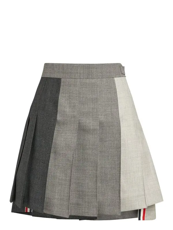Thom Browne Pleated Mini Skirt With Tricolour Stripe Detailing - Grey
