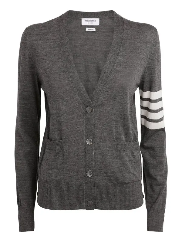Thom Browne Relaxed Wool 4-bar Cardigan - Grey
