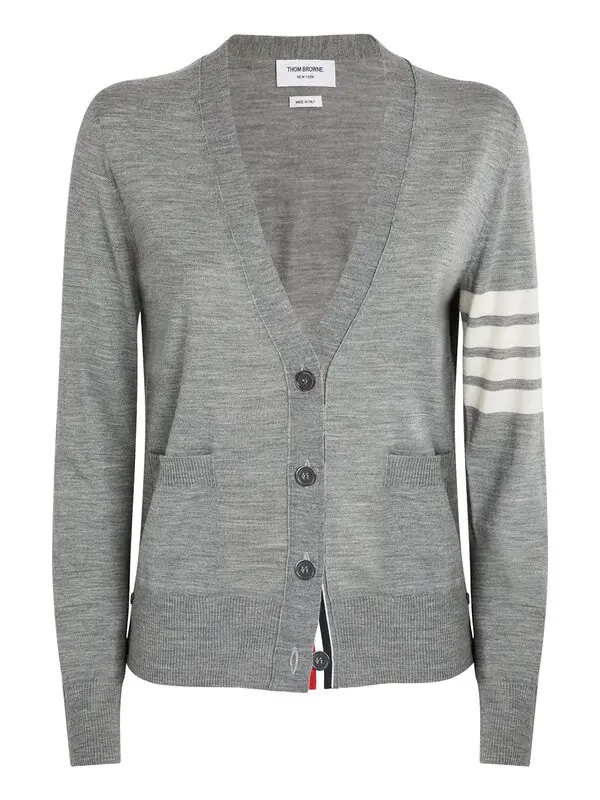 Thom Browne 4-bar Stripe Wool Cardigan - Grey