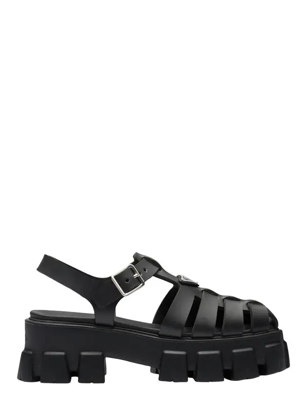 Prada Leather Monolith Platform Sandals - Black