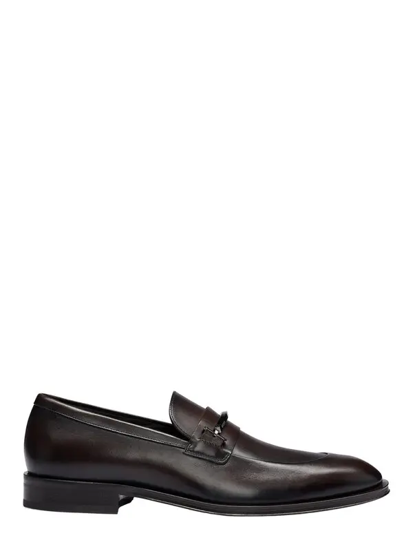 BOSS Leather Loafers With Horsebit Detail - Brown