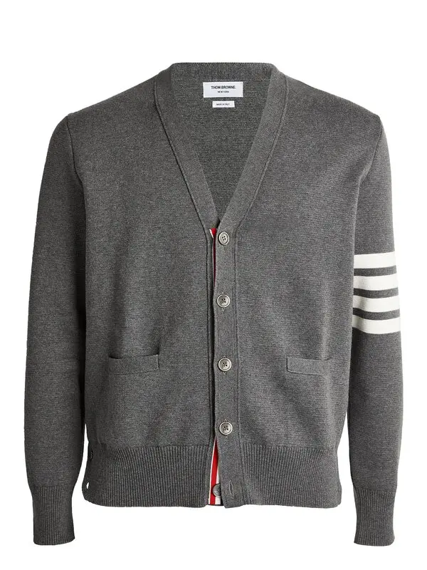 Thom Browne 4-bar Stripe Cotton Cardigan - Grey