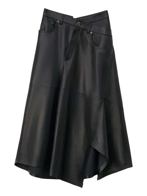 Loewe Cotton Asymmetric Midi Skirt - Black