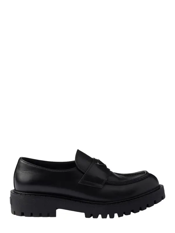 Prada Brushed Leather Loafers - Black