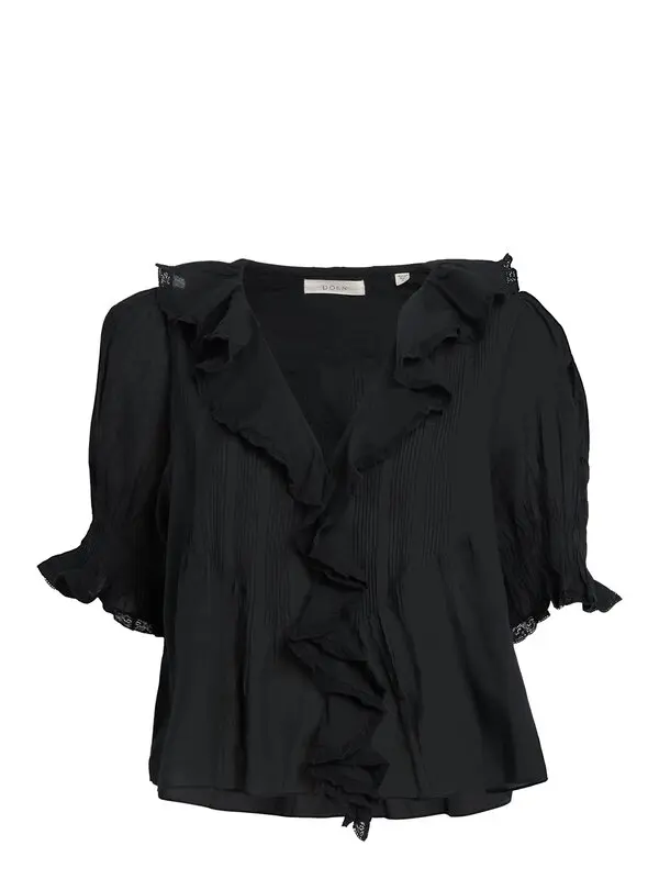 DÔEN Organic Cotton Eyelet Embroidered Blouse - Black